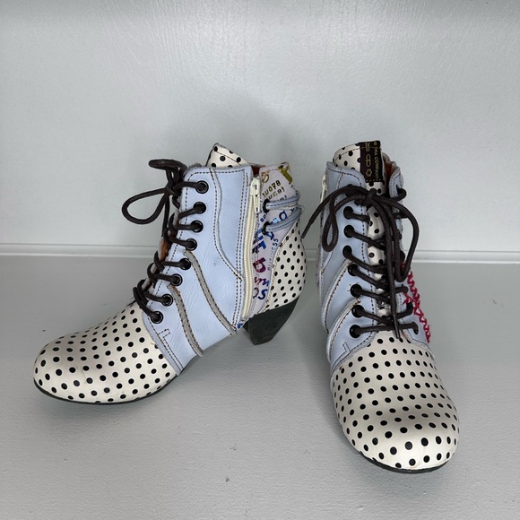 TMA | Shoes | Tma Maia Eyes Unique White Polka Dot Leather Boot Women ...